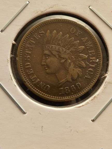 1869/69 INDIAN HEAD CENT RARE OVERDATE XF - Kaufman Realty & Auctions