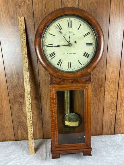 Seth Thomas regulator #2 wall clock - Circ 1900 - Kaufman Realty & Auctions