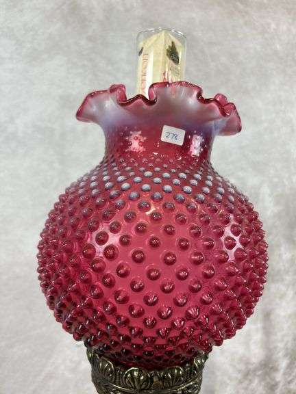 Fenton Cranberry Opal & Hobnail Lamp w/Chimney - 26" - Kaufman Realty ...