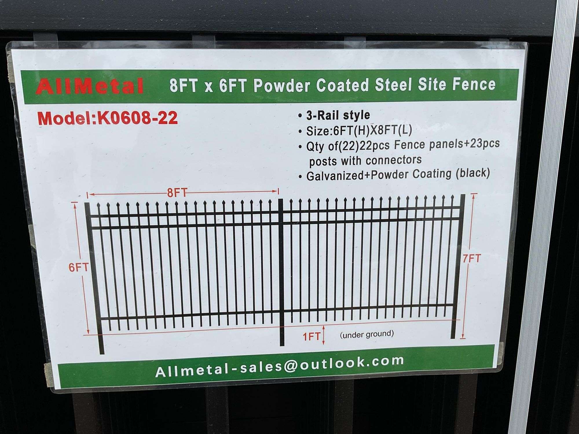 (Inv.43375) All Metal Model K0608-22 Powder Coated Steel Site Fence, 22 ...