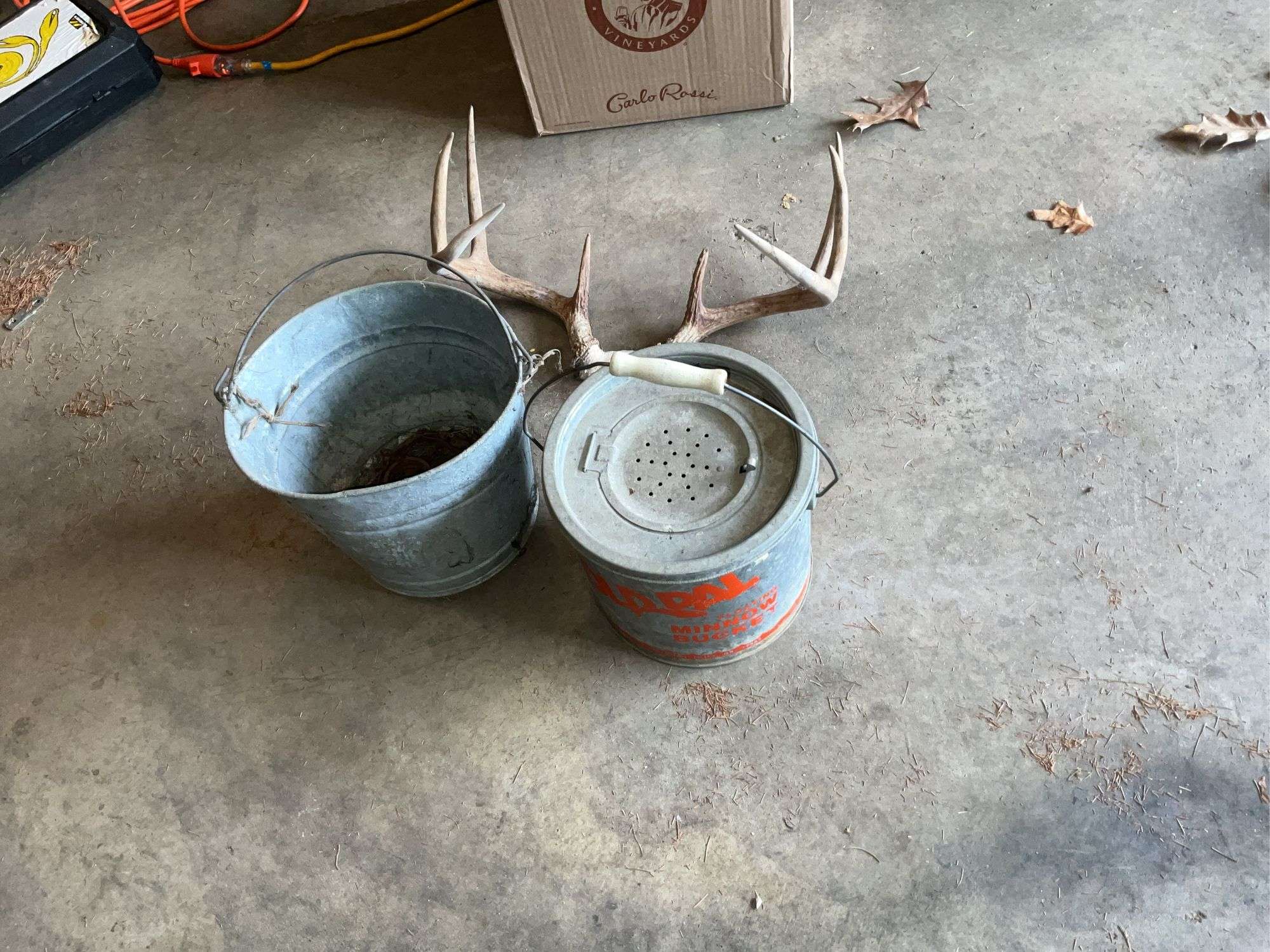 Minnow bucket, eight point buck, traps - Kaufman Realty & Auctions