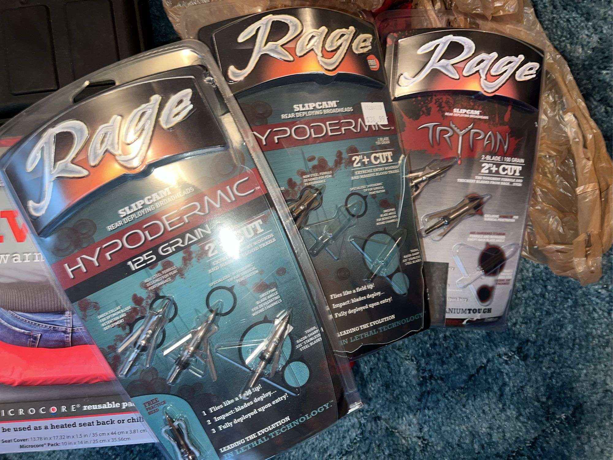 Hunting supplies, rage broadheads, camera straps, fletching tool, sound ...