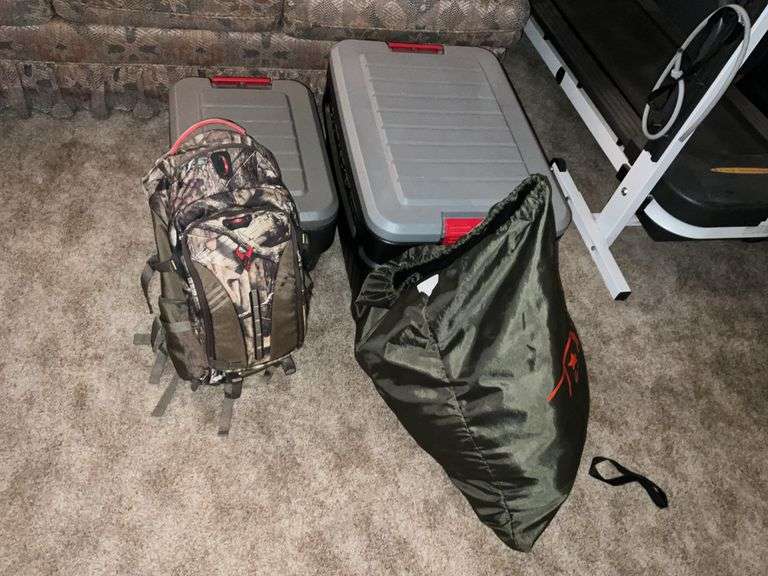 Action Packer Totes loaded with clothes, includes First Lite, Scent ...