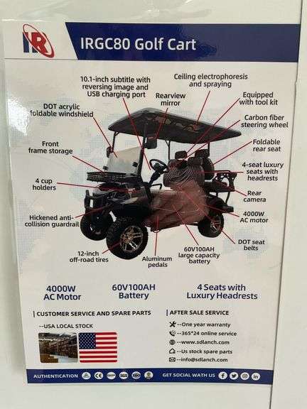 New Unused 2025 IR Model IRGC80 Electric Golf Cart, 60 Volt, 12" Off ...
