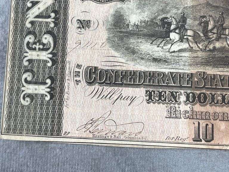 1864 $10 Richmond, VA Confederate Bank Note - Kaufman Realty & Auctions