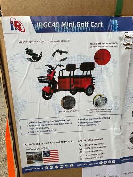 New Unused 2025 IR Model IRGC40 Electric Mini Golf Cart, 60 Volt, 3 ...