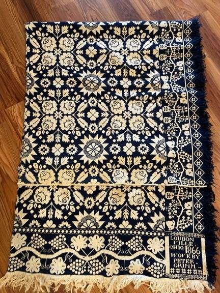 ANTIQUE LOUDONVILLE COVERLET-1866, woven by PETER GRIMM - Kaufman ...
