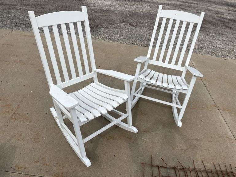 (2) white rocking patio chairs - Kaufman Realty & Auctions