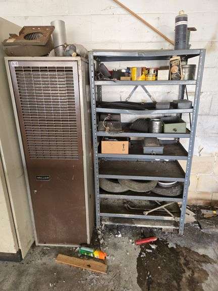 Miller furnace & metal shelf w/ contents- furniture is untested ...