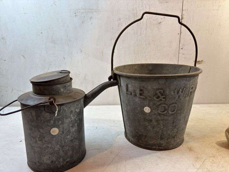 W&LER kerosene can and LE&WR Bucket(has a hole) - Kaufman Realty & Auctions