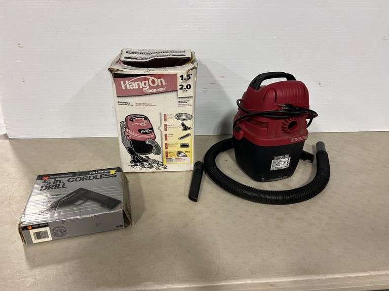Hang On 1.5 gal shop vac & Black & Decker cordless drill - Kaufman ...
