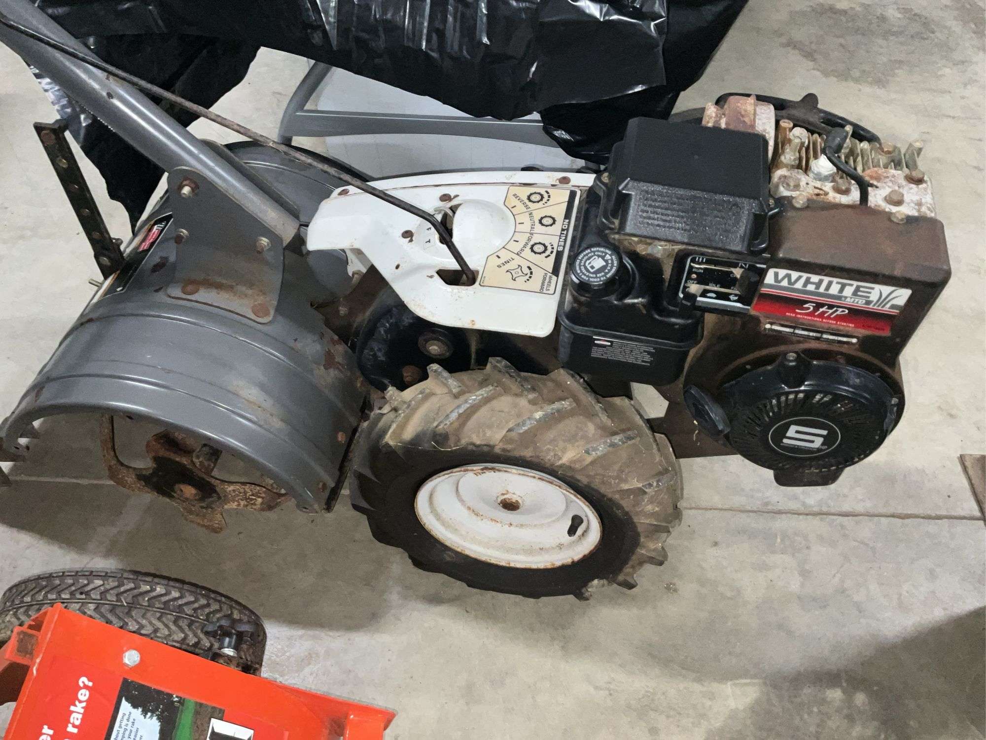 White Rototiller, five horse engine, not running - Kaufman Realty ...