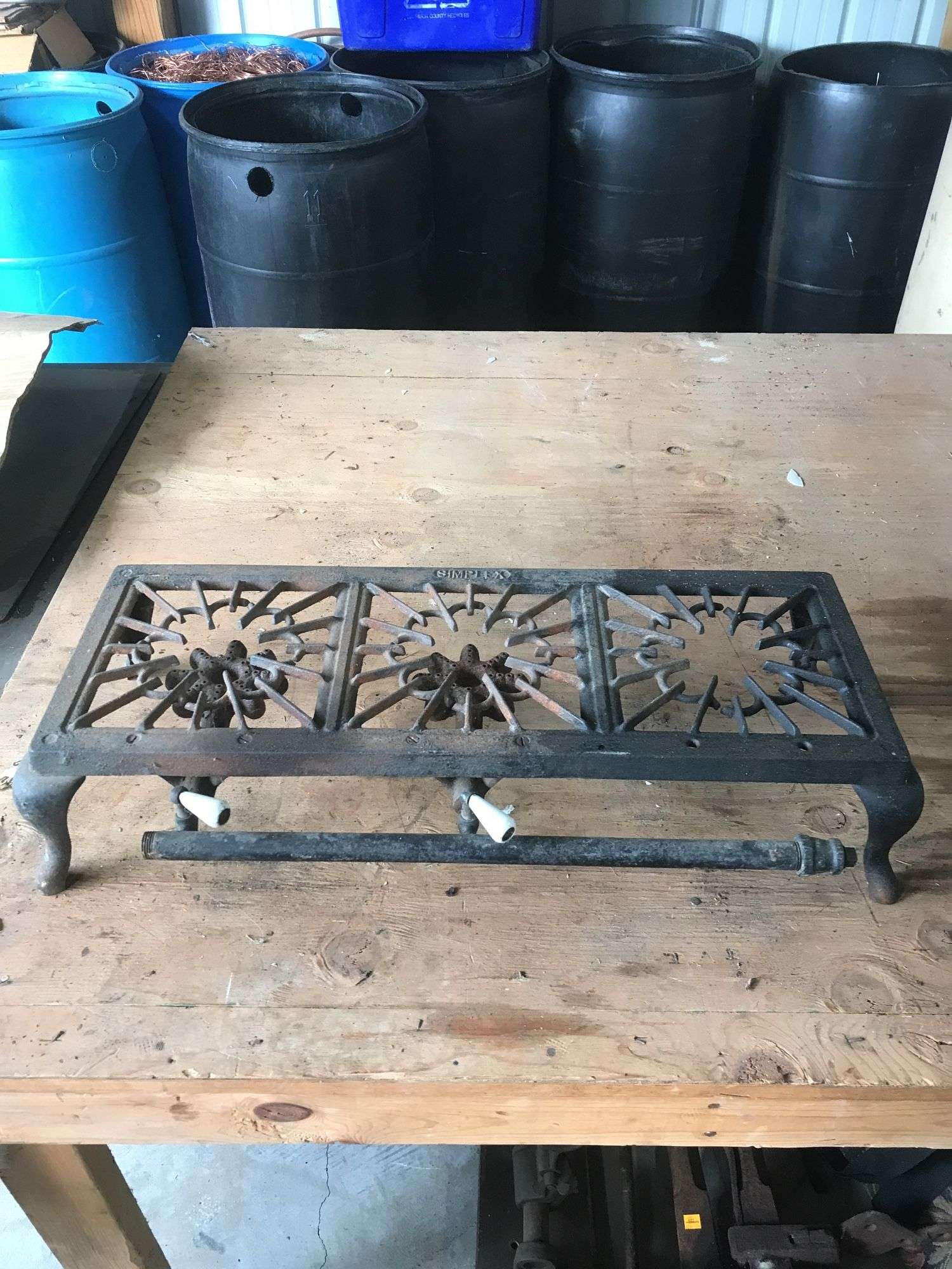Antique Simplex cast-iron three burner camp stove - Kaufman Realty ...