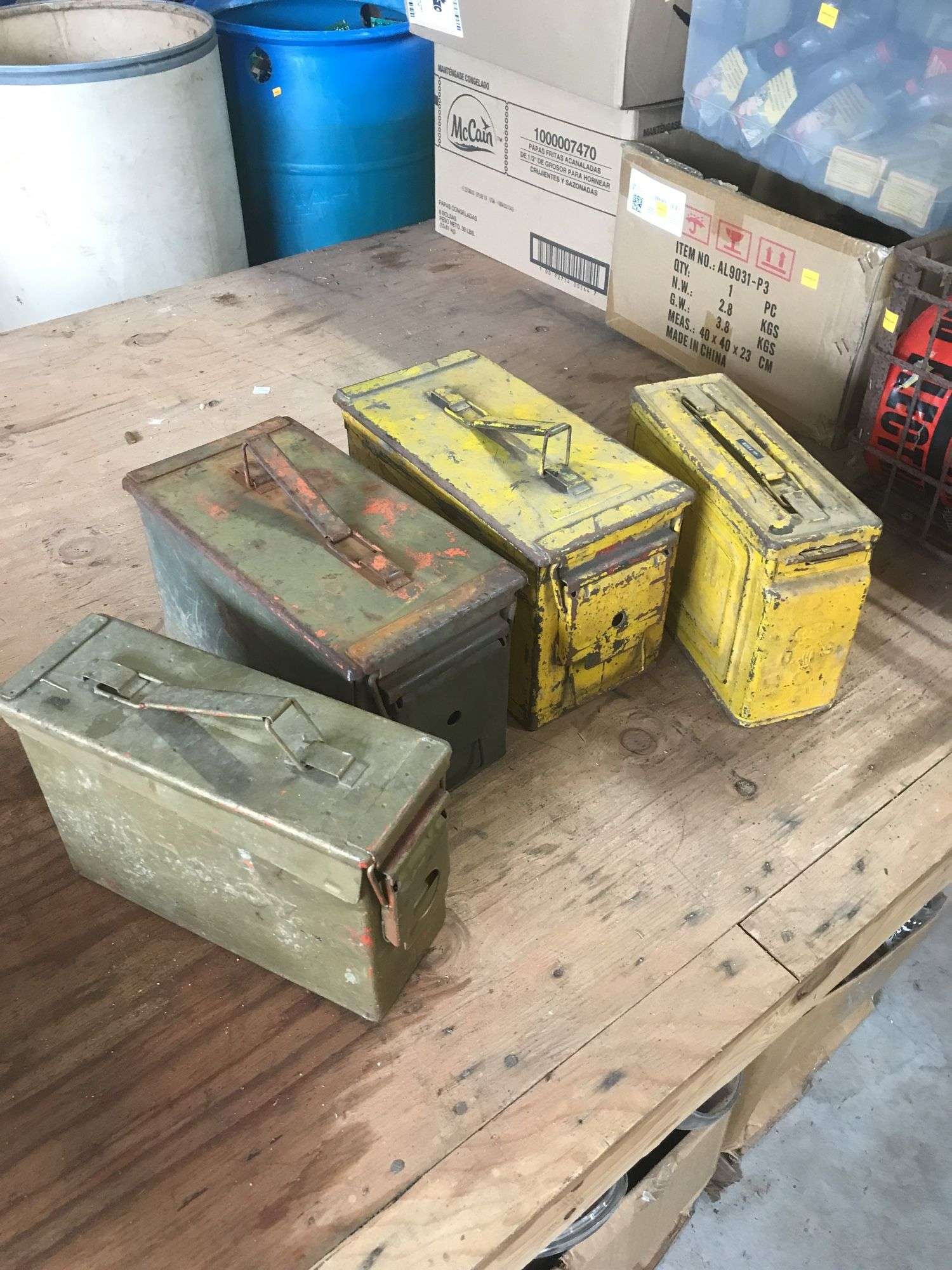 4 Metal army cans, 2 big 2 small - Kaufman Realty & Auctions