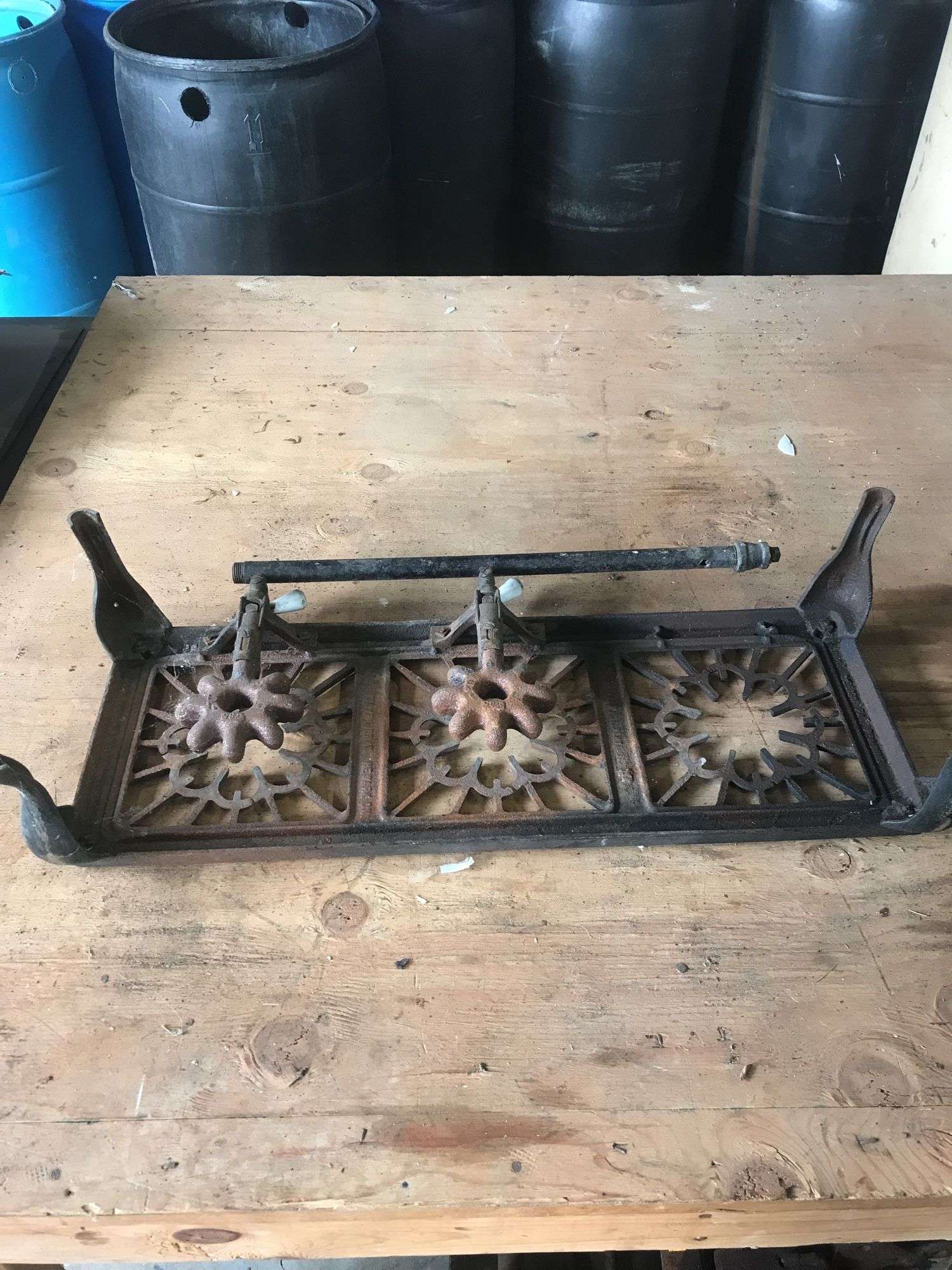 Antique Simplex cast-iron three burner camp stove - Kaufman Realty ...