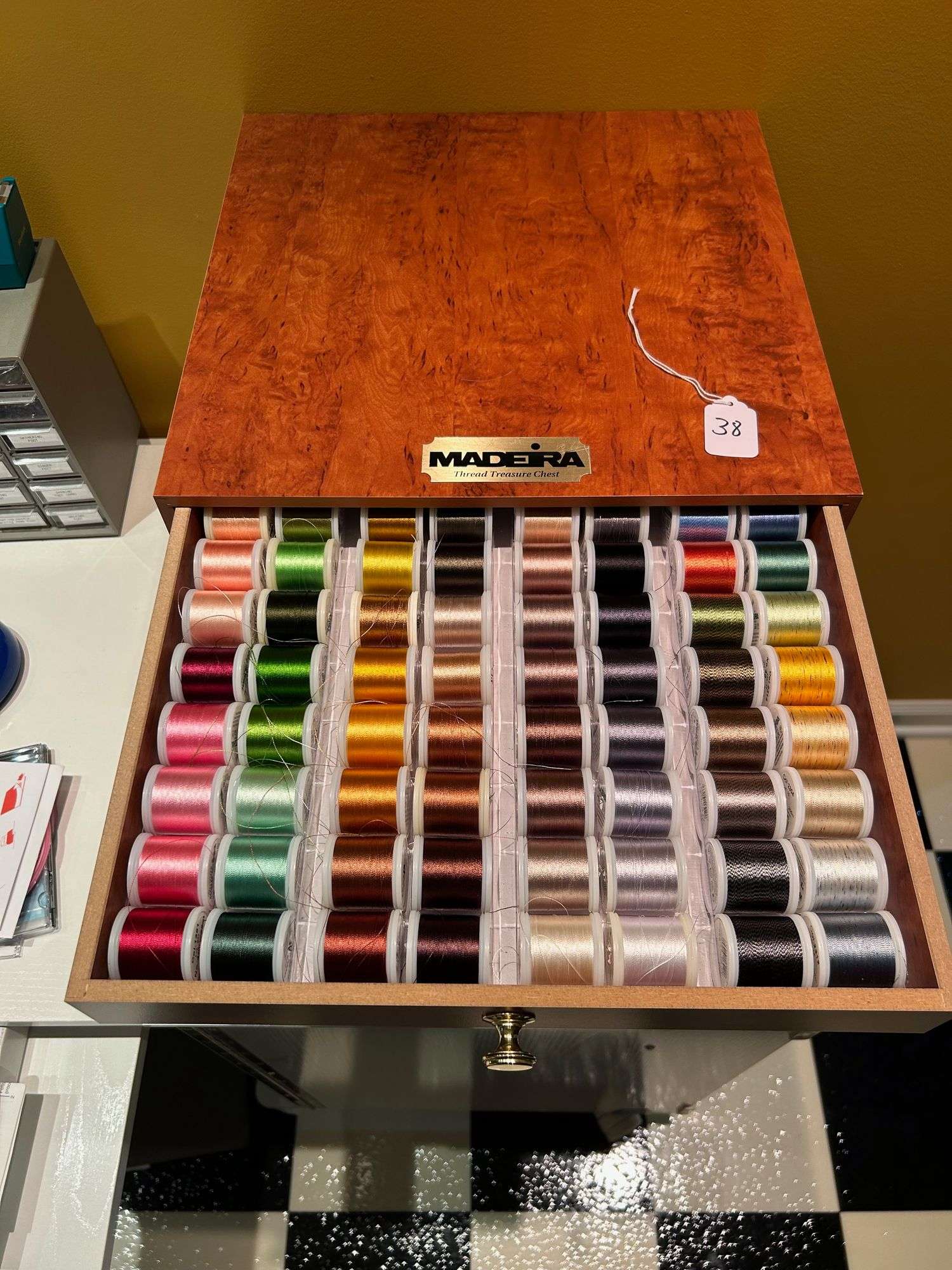 Two Madeira Wood 3-Drawer Treasure Chests. Both are full of thread as ...