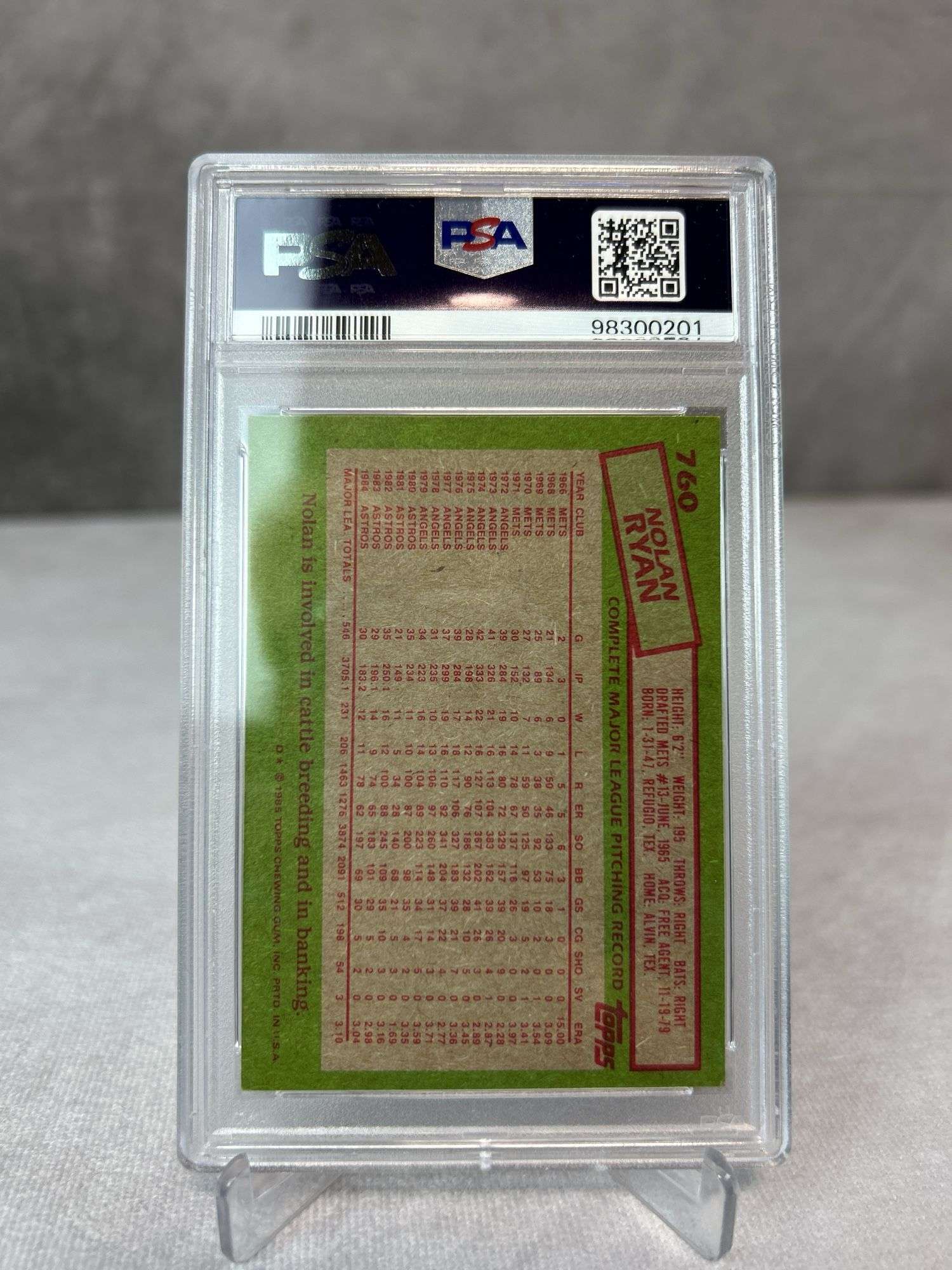 1984, 1985 & 1986 Topps Nolan Ryan PSA Graded Cards - Kaufman Realty ...