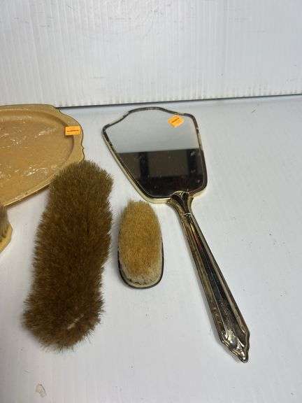 Vintage Vanity Brush, Shoe Buffer Brushes, Handheld Mirror and Tray ...