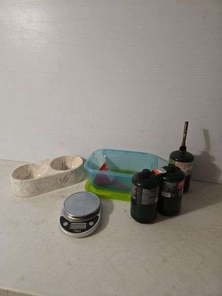Marble dog bowl, propane torch & tanks - Kaufman Realty & Auctions