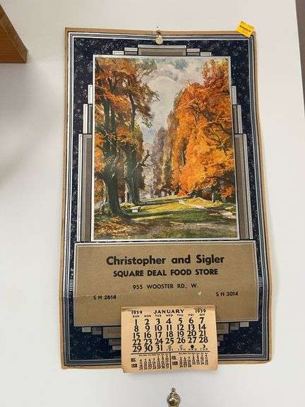 1939 Christopher and Sigler Calendar Poster - Kaufman Realty & Auctions