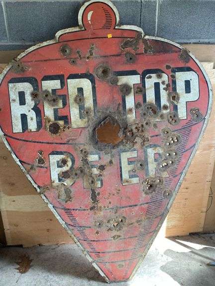 Red Top Beer Metal Sign - Kaufman Realty & Auctions