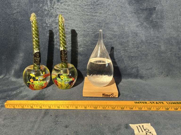 STORM GLASS AND PAPERWEIGHT CANDLE HOLDERS - Kaufman Realty & Auctions