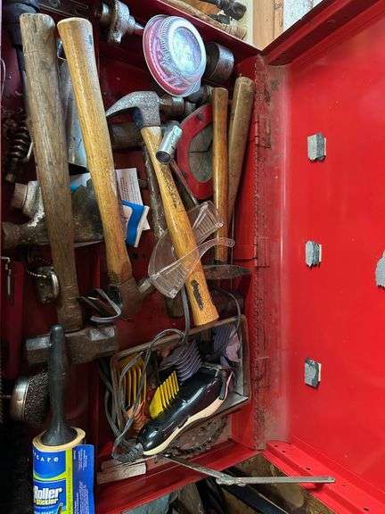 Contents of tool drawer with hammers - Kaufman Realty & Auctions