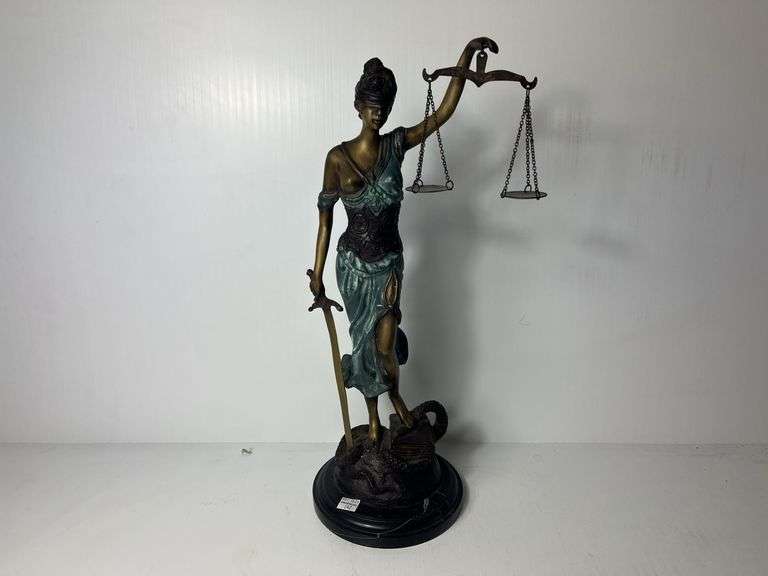 Bronze Lady Justice Balance Statue - Kaufman Realty & Auctions
