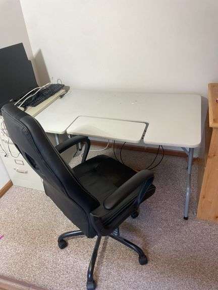 Computer desk with adjustable keyboard tray, office chair, footstool ...