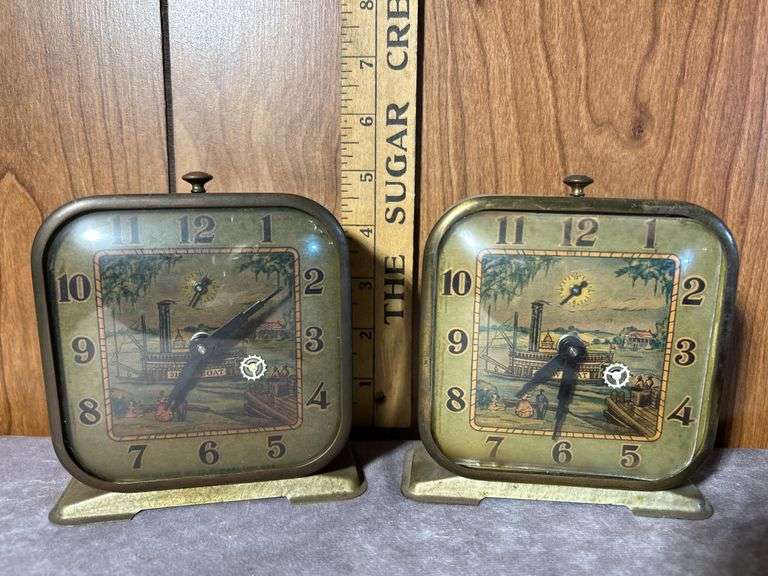 (2) matching The Lux Clock mfg co. Alarm clocks - Kaufman Realty & Auctions