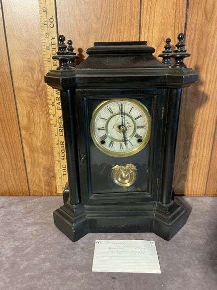 Ingraham 8-day ebony mantel clock - Circ 1875 - Kaufman Realty & Auctions