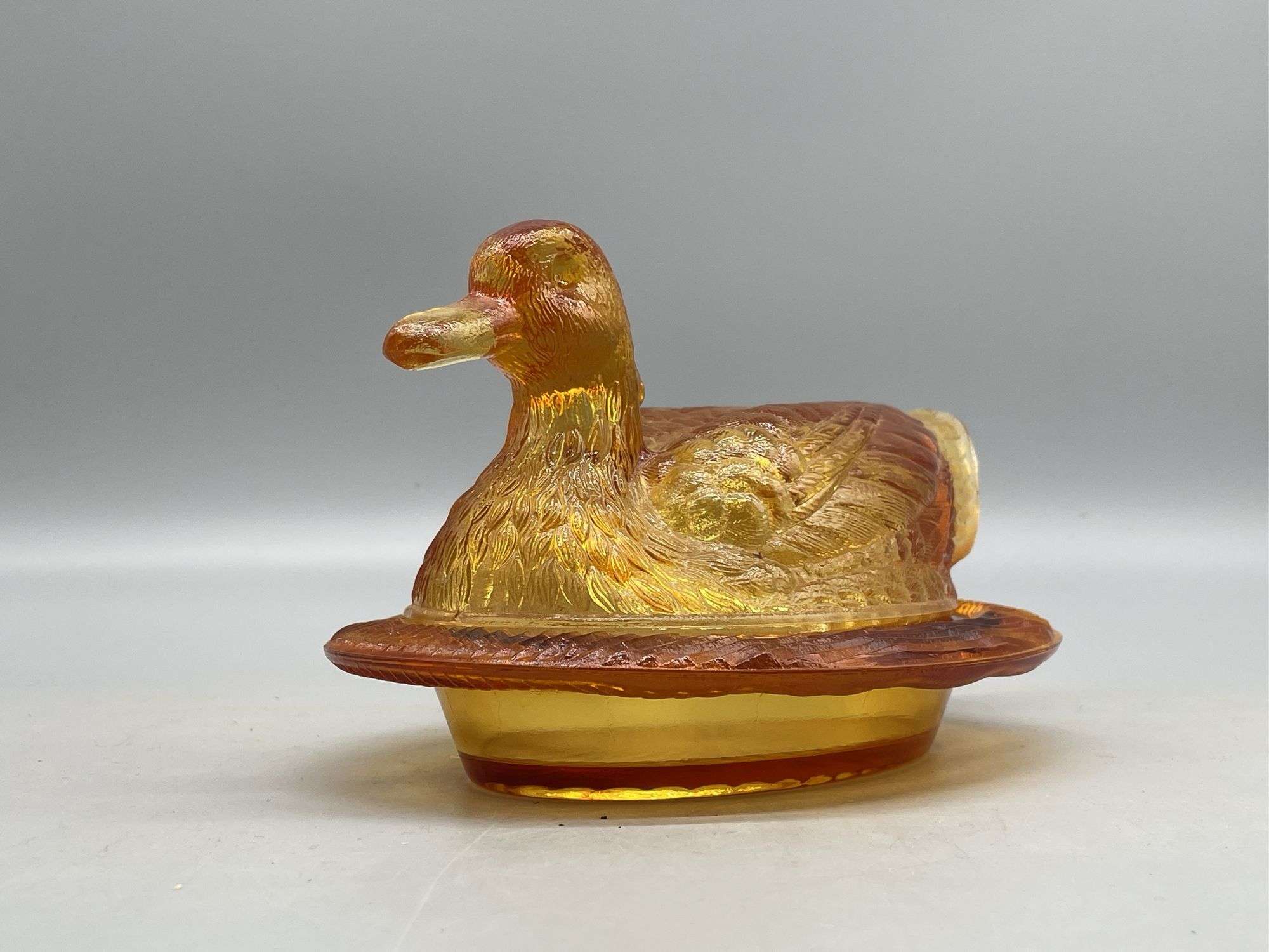 TIFFIN GLASS CO. AMBER "TIFFIN DUCK" - Kaufman Realty & Auctions