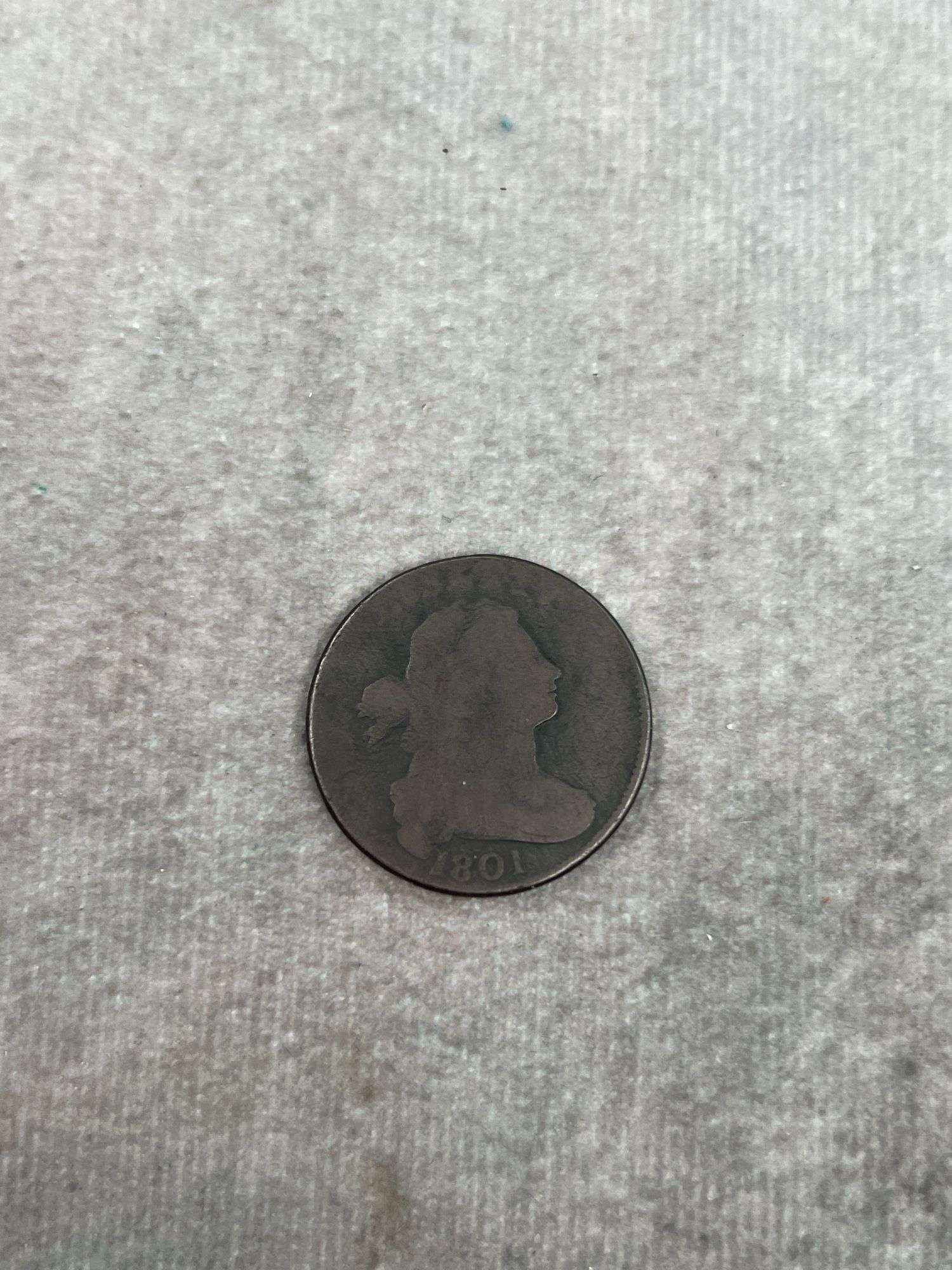 1801 Draped Bust Large Cent with 3 Errors: 1/000, One Stem and IINITED ...