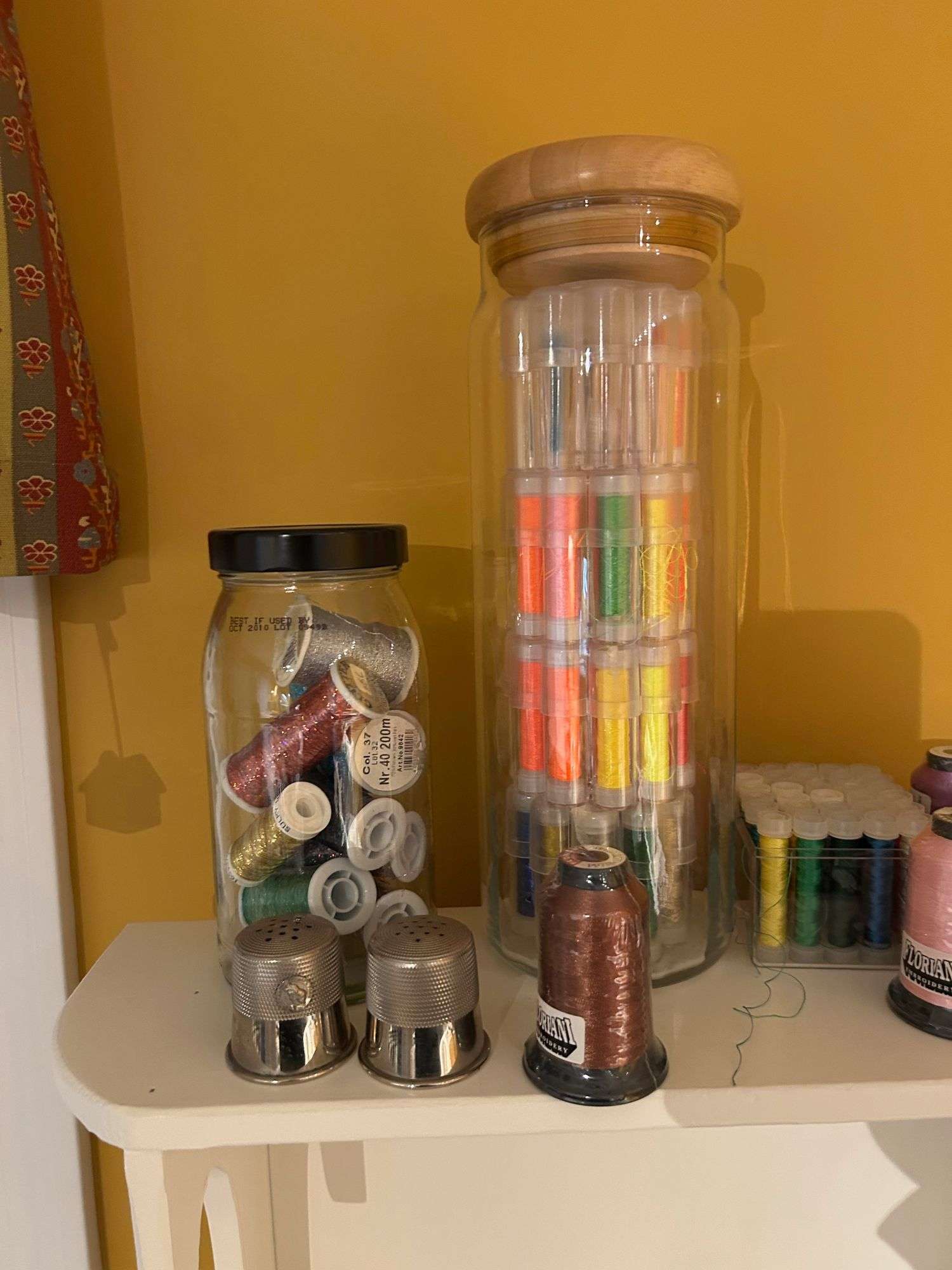 Display shelf and contents, including thread and misc. bowls. - Kaufman ...