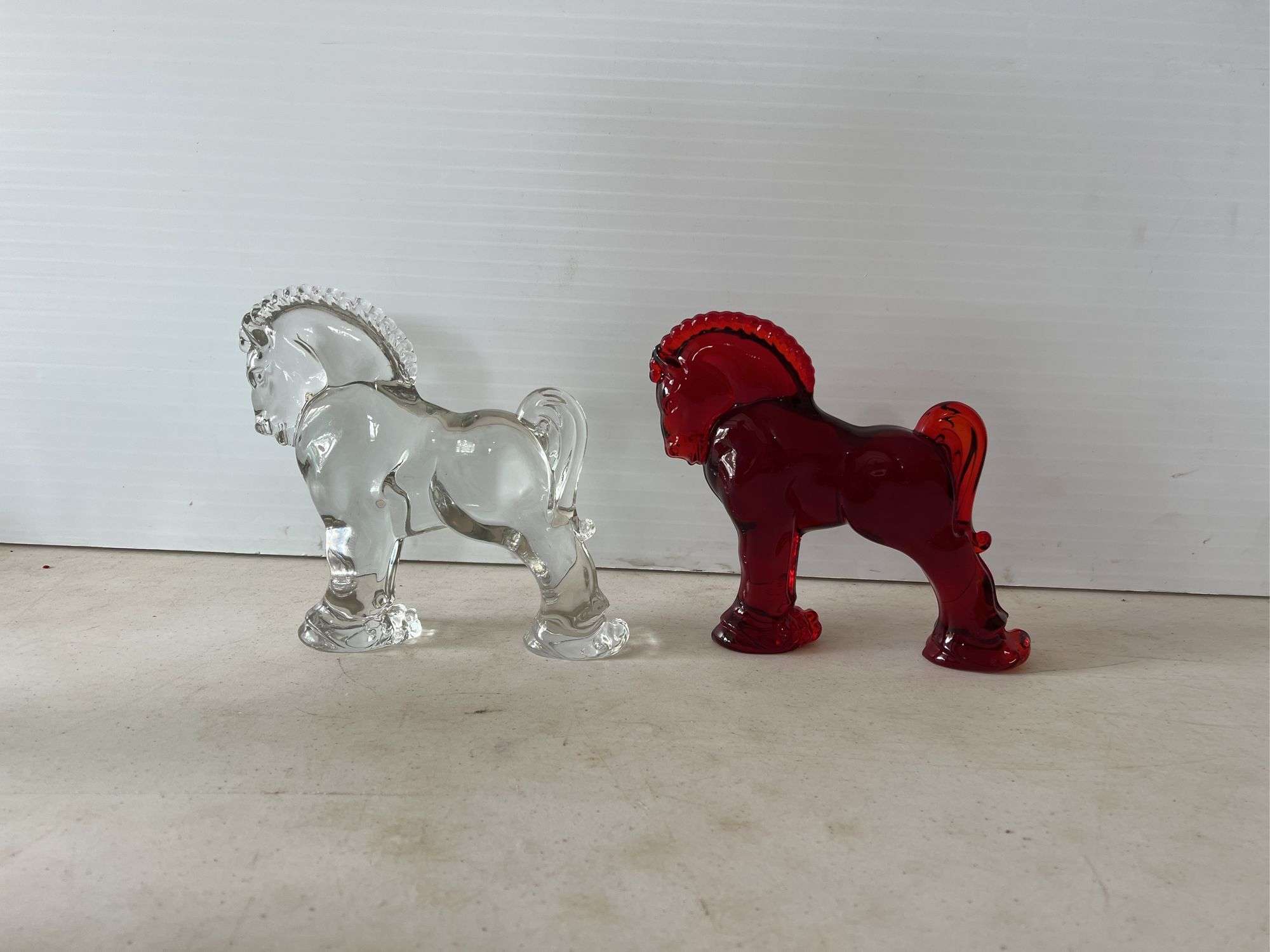 Longaberger red Heisy horse & crystal horse - Kaufman Realty & Auctions