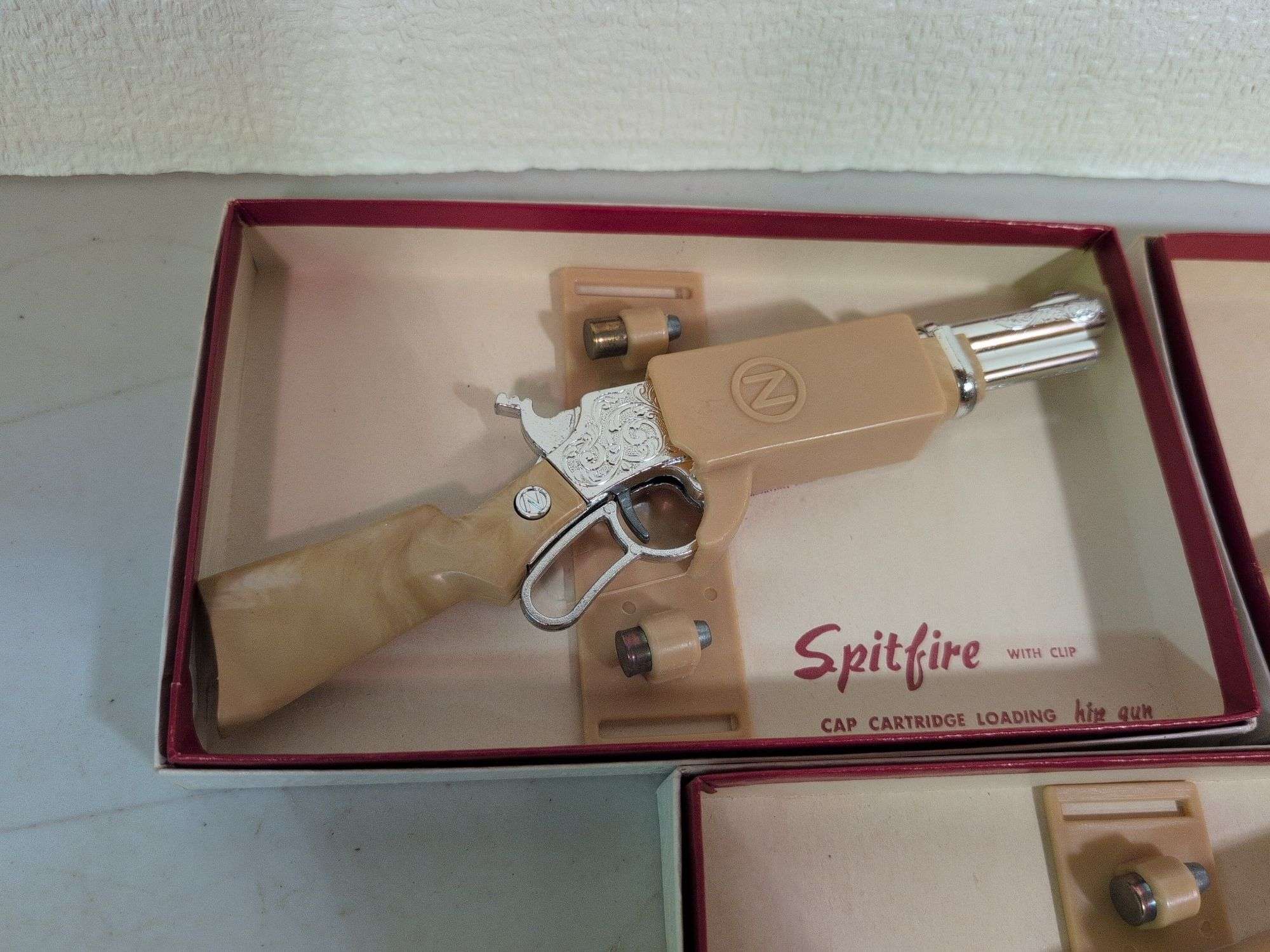 (3) Spitfire cap cartridge loading hip guns - original boxes - Kaufman ...
