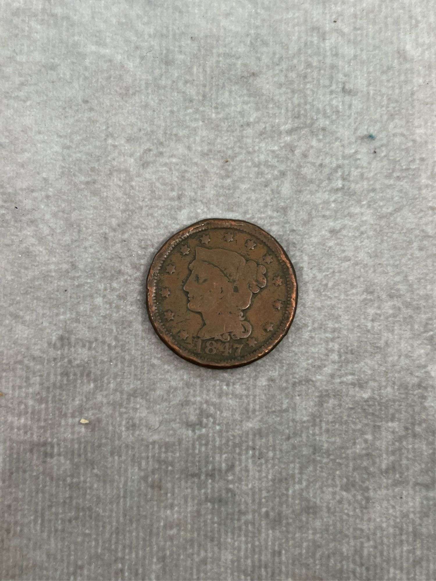 1847 Liberty Head, Braided Hair Large Cent - Kaufman Realty & Auctions