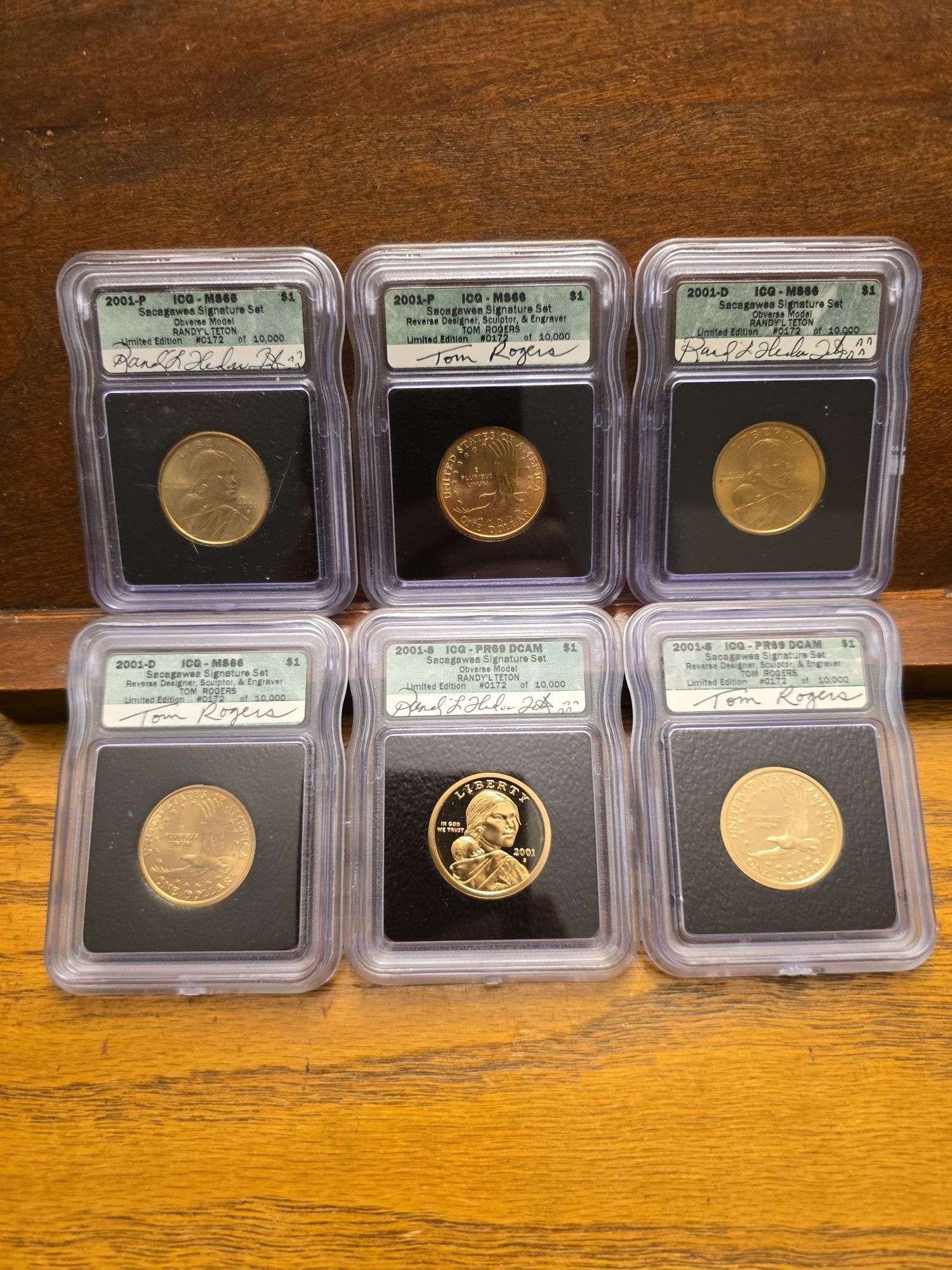 2001P,D,S SACAGAWEA DOLLARS 6-COINS ICG MS66 AND PR69 DCAM WITH ...