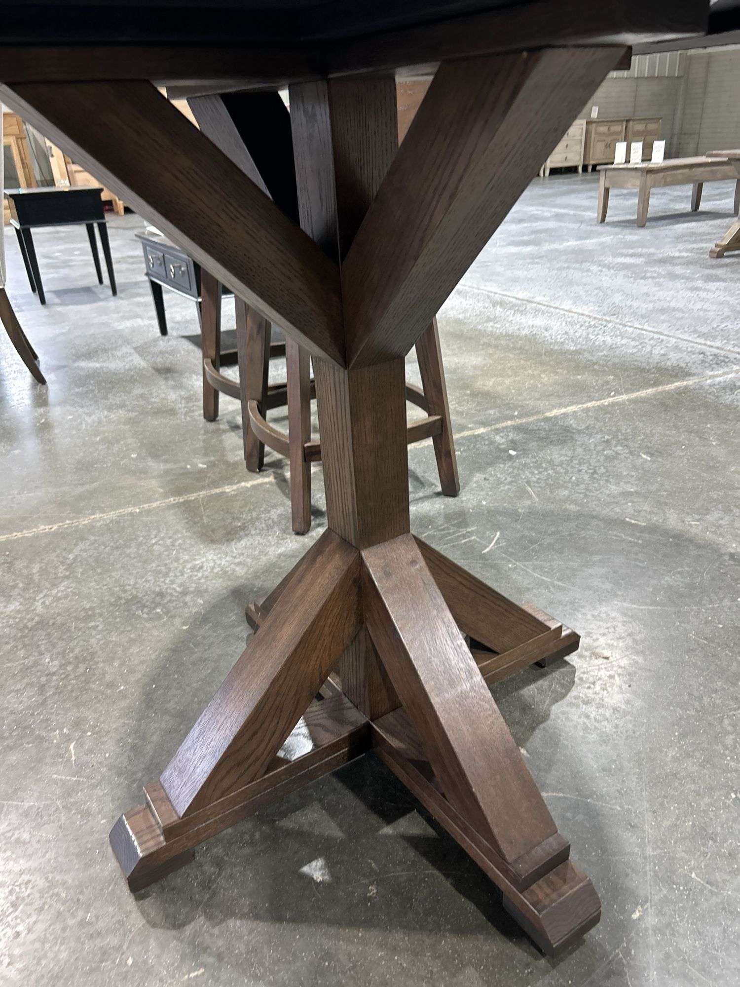 Copper top table with oak pedestal - 42 in. Round tabletop - 36 in ...