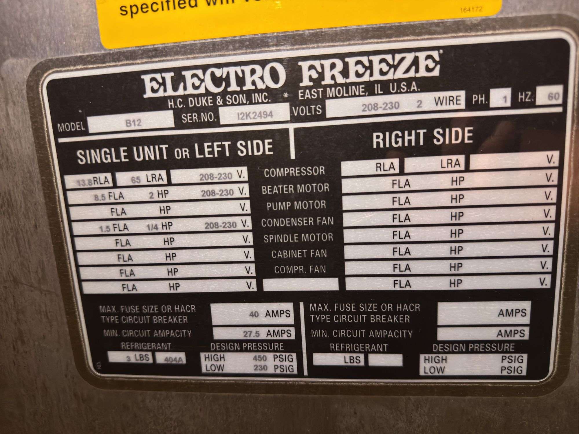 Electro Freeze Model B12 Ice Cream Machine - Kaufman Realty & Auctions