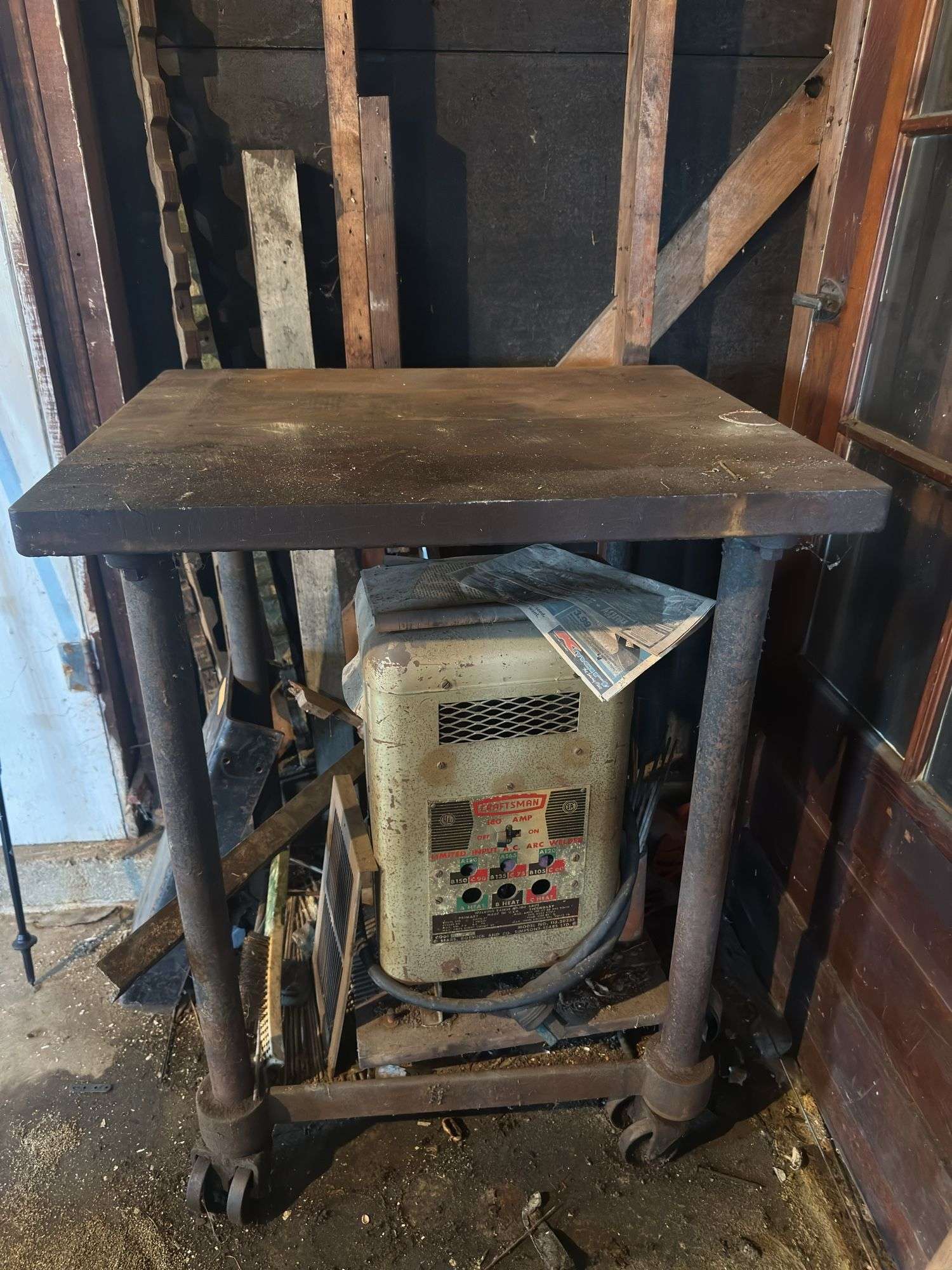 HEAVY DUTY METAL ROLLING WORK STATION WITH VINTAGE CRAFTSMAN WELDER AND ...