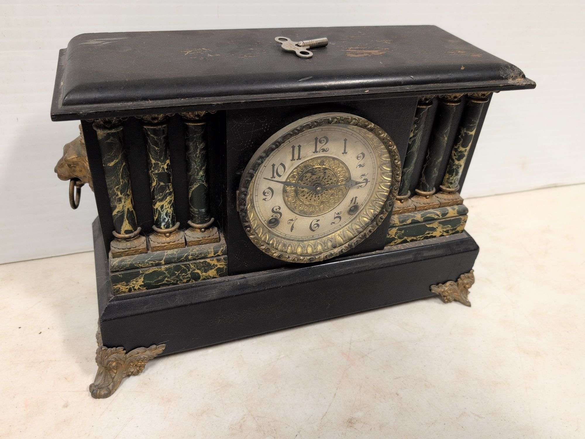 Antique E. Ingraham mantel clock with key - Kaufman Realty & Auctions