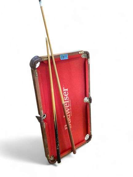 MINI BUDWEISER POOL TABLE & CUES - Kaufman Realty & Auctions