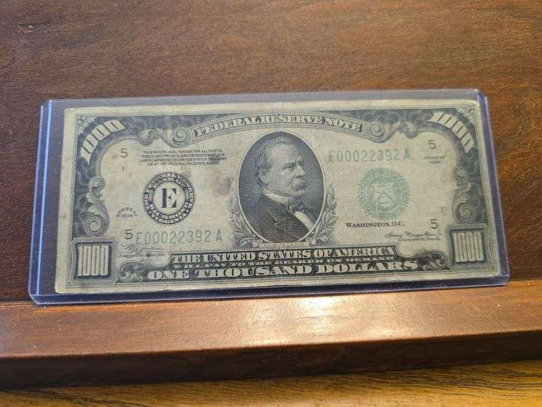 1934 $1000. FEDERAL RESERVE NOTE VF OBVERSE STAIN - Kaufman Realty ...