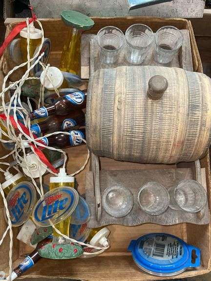 SHOT GLASS SET & MILLER LITE LIGHTS - Kaufman Realty & Auctions