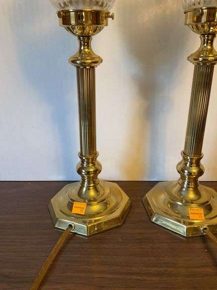 Pair of Brass Torch Table Lamps - Kaufman Realty & Auctions