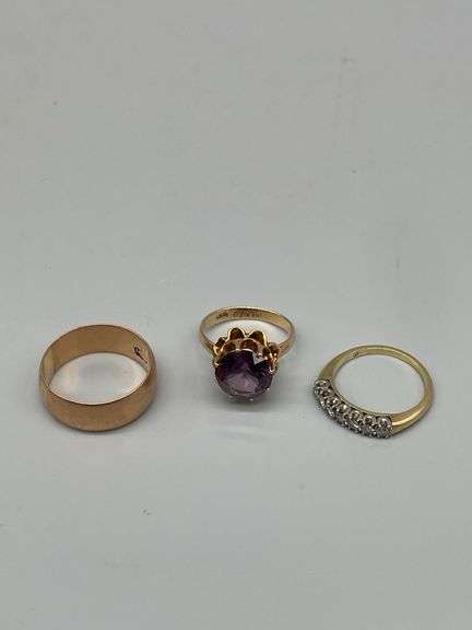14K- 18K RINGS (3) RED STONE MEXICO 14K?, PLAIN BAND 14K - Kaufman ...