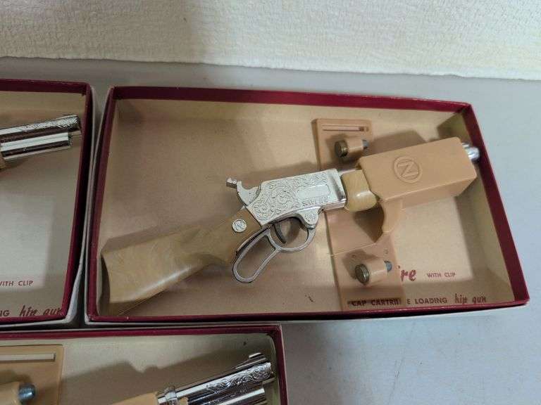 (3) Spitfire cap cartridge loading hip guns - original boxes - Kaufman ...