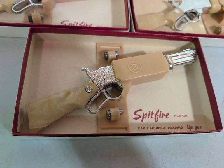 (3) Spitfire cap cartridge loading hip guns - original boxes - Kaufman ...