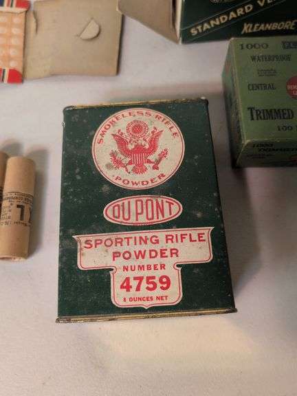 Dupont powder can, mammoth caps, ammo boxes, and cartridge cases ...